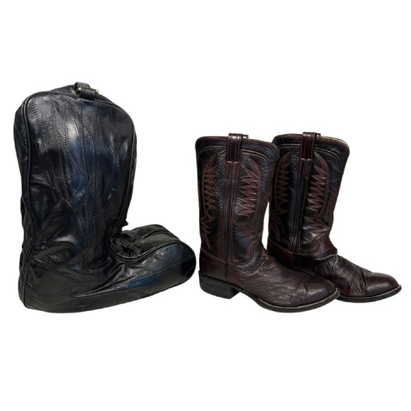 ML Leddy | Shoes | Ml Leddy Custom Black Cherry Leather Ostrich Cowboy ...